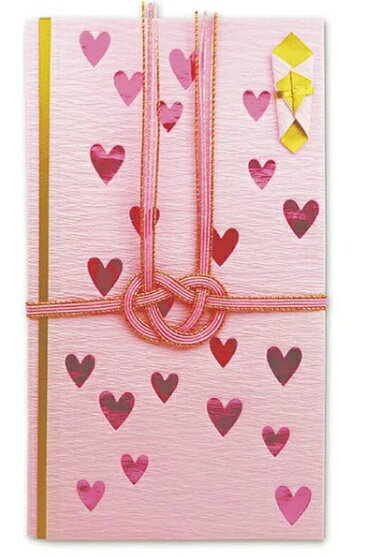 シイング　金封　雅シリーズ きらりハート　あわじ結び　62013800 ピンクのハートがたくさん箔押しされたキュートな婚礼用ご祝儀袋です。 POP なデザインですが、しっかりしたつくりで丁寧に作られています。 ■サイズ：幅 105mm x ...