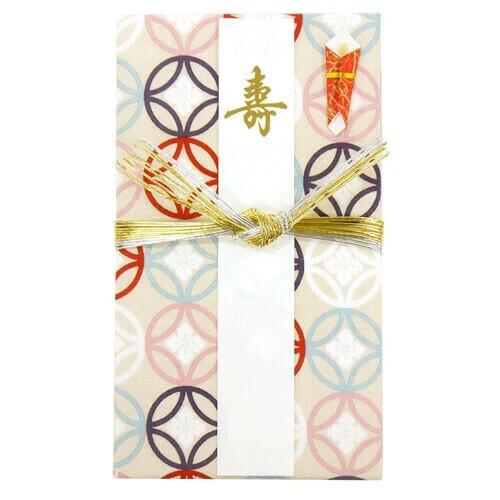 濱文様　金封 寿 姫七宝 【金封寿】 「てぬぐいのはんかち」に水引をつけて金封として仕上げました。 金封としての用途を終えた後は、ハンカチとしてお使いいただける実用的なアイテムです。 中袋1枚、短冊3枚（寿/ご結婚御祝い/無地）がセットにな...