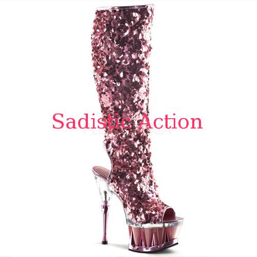 PLEASER Open Toe/Back Sequins Knee Boot Featuring Shark Teeth SpikesスパンコールオープントゥニーハイブーツPINKSPIKY-2019&nbsp;&nbsp; &nbsp;...