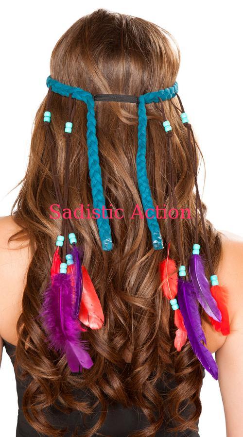ROMA Blue Indian HeadbandインディアンヘッドバンドBLUEMade In USA Indian headband featuring a blue braided band brown draping accents...