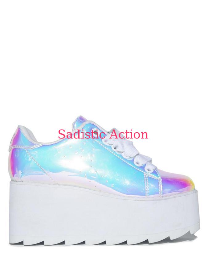 Y.R.U. Lala Atlantis Platform Sneakers メタリックホログラムプラットフォームスニーカーAtlantis Hologram upper.White EVA platform. 2 inch platfor...