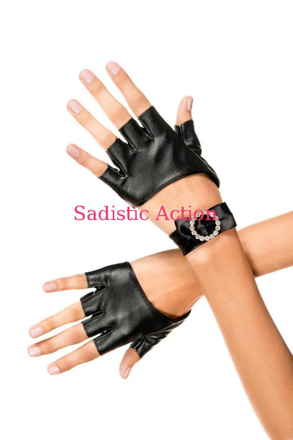 MUSIC LEGS Metallic fingerless gloves with rhinestone wrist bandメタリックラインストーンバックルリストベルトフィンガーレスグローブBLACKMaterial: 100% pol...