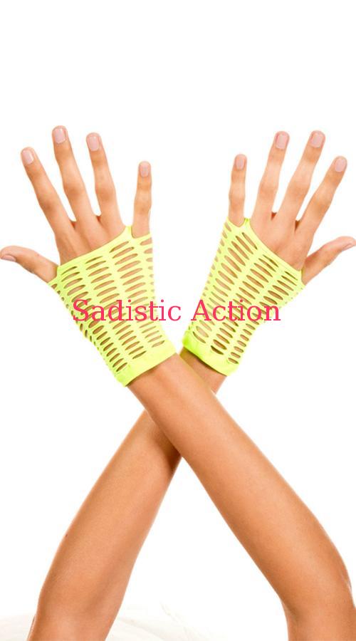 MUSIC LEGS Oval Net Fingerless GlovesオーバルネットフィンガーレスグローブNEON GREENSlashed fingerless gloves with thumb and pinky finger h...