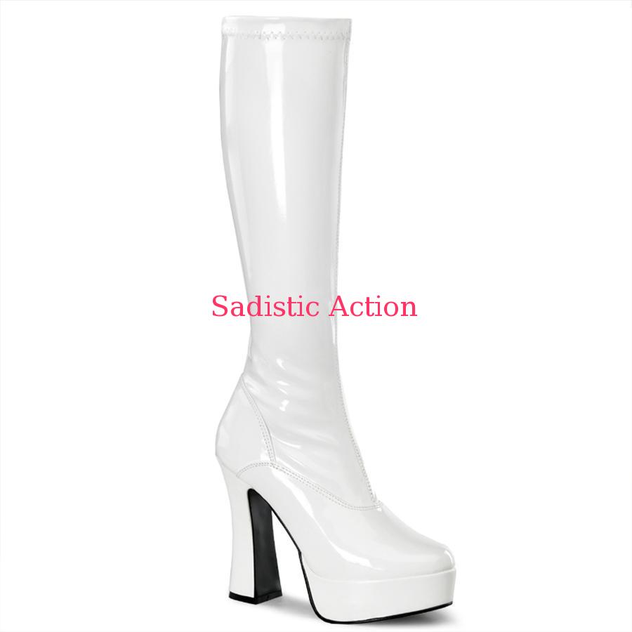 Pleaser Platform Knee Boot Full Inner Side Zipperエナメルスタックヒールニーハイブーツホワイト＊ニーハイは（膝下丈位です。）5" (12.7cm) Stack Heel 1 1/2" (3.8...