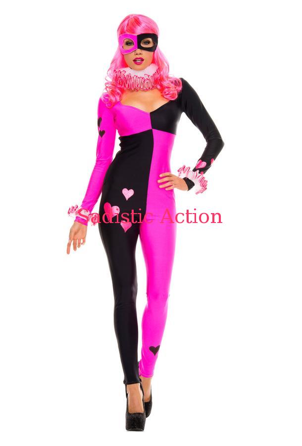 MUSIC LEGS Heart Striking HarleyハーレクインコスチュームPINK/BLACKジャンプスーツマスクネックピースカフスの4PC SET注）上記4点以外は、付いていません。4 pc. jumpsuit. Inclu...