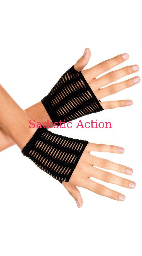 MUSIC LEGS Oval Net Fingerless GlovesオーバルネットフィンガーレスグローブBLACKSlashed fingerless gloves with thumb and pinky finger holes....