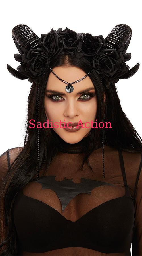 Dreamgirl Mythical Ram's Horn HeadpieceホーンヘッドピースBLACKMythical Ram's Horn Headpiece featuring black roses a rhinestone fo...