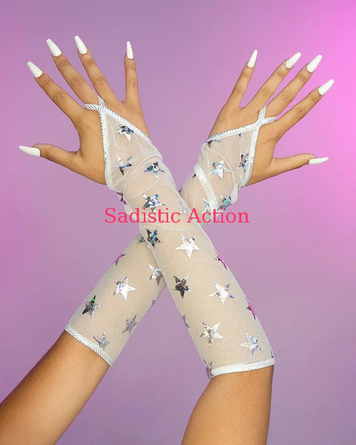 ROMA Mesh with Stars Print Elbow Length GlovesスタープリントシアーメッシュロンググローブWHITE注）グローブ単品販売です。＊グローブ以外は、付属しません。&nbsp;(TopsBottom C...