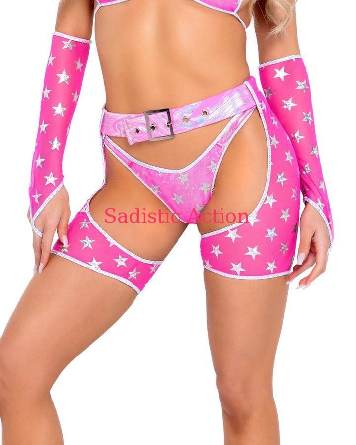 ROMA Mesh with Stars Print Chaps with BeltスタープリントシアーメッシュチャップスベルトHOT PINK注）チャップスベルト単品販売です。＊チャップス以外は、付属しません。&nbsp;(Top sho...