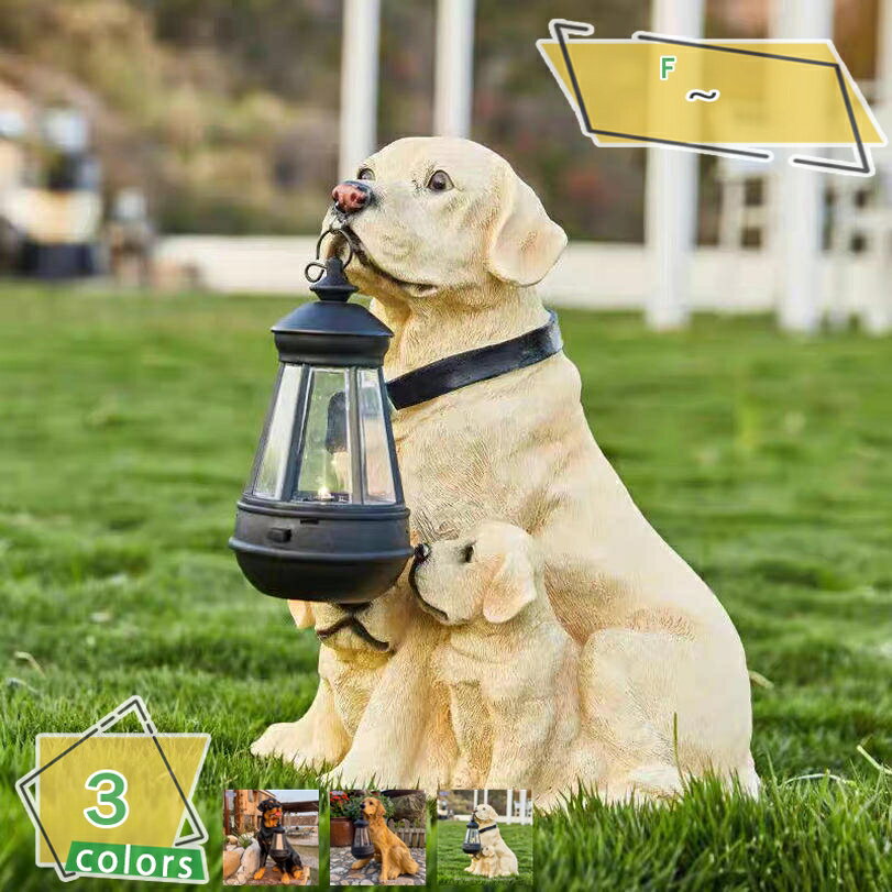 メイン素材：レジン【耐久防水】犬の庭の彫像置物ライトは高品質の樹脂素材でできており、丈夫で耐久性があり、雨、雪、霜に耐えることができます。オールシーズン対応。この太陽の像を使ってあなたの庭を照らしてください。【エネルギー効率】素敵な像は、日...