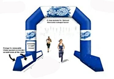 100V電源にて、送風機が動きます。 バルーンですので、ある程度は巾が広く出来ます。天井部には【FINISH】の文字がプリントしています。 縦約3m、横約3m、長さ約6m