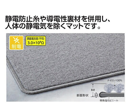 製品説明 製品詳細 〇静電気防止糸や導電性裏材を併用し、人体の静電気を除くマットです。 〇除電効果を最大限高めるために、マットベースの材質に界面活性剤を配合しております。そのためマット裏面に油膜が生じるケースがあるため、設置される床面により...