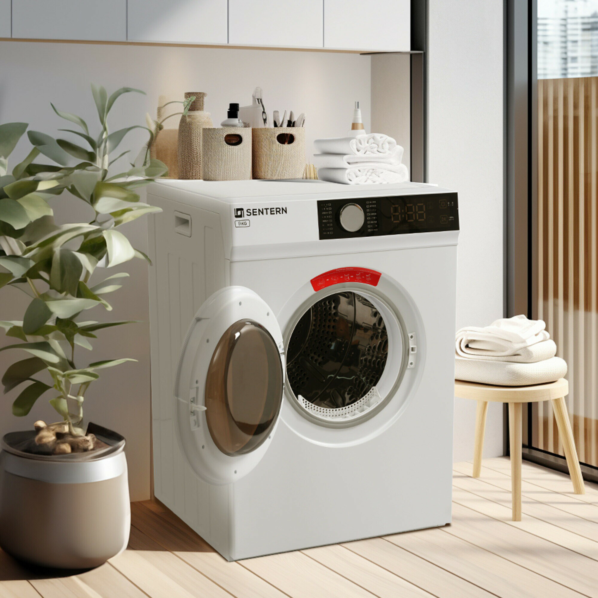 Product Features◆01 9KGのたっぷり容量で快適乾燥最大9kgの大容量設計で、忙しい日々をサポートする頼もしいアイテム。家族全員分の洗濯物を一度に素早く乾かすことができます。これにより、乾燥回数が減り、電気代の節約にもつな...