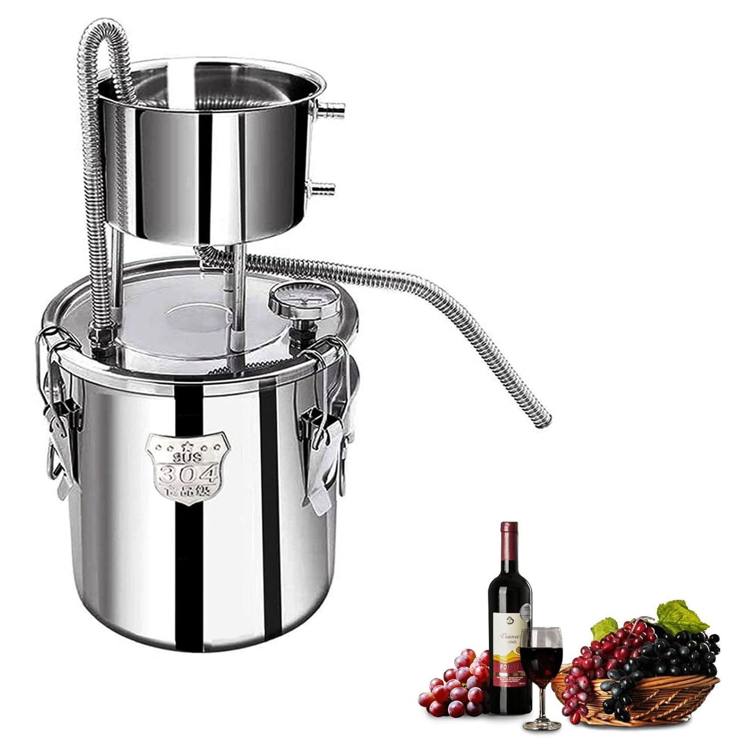 【材料】このワイン醸造設備セットは優れた食品安全のステンレス最高品質の純銅で作られています、防錆性、耐熱性、耐食性などは良好な性質を備えています。このワイン醸造設備は人間に何も危害物質を含まれません。このクーラーはオープンコイル冷却を採用し...