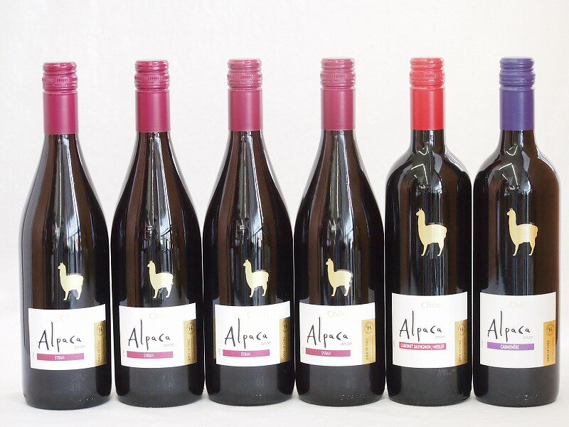 チリ産ワインアルパカ6本セット(赤シラー(フルボディ) 赤カルメネール(フルボディ) 赤カベルネ・メルロー(ミディアムボディ)) 750ml×6本チリ産ワインアルパカ6本セット(赤シラー(フルボディ) 赤カルメネール(フルボディ) 赤カベル...