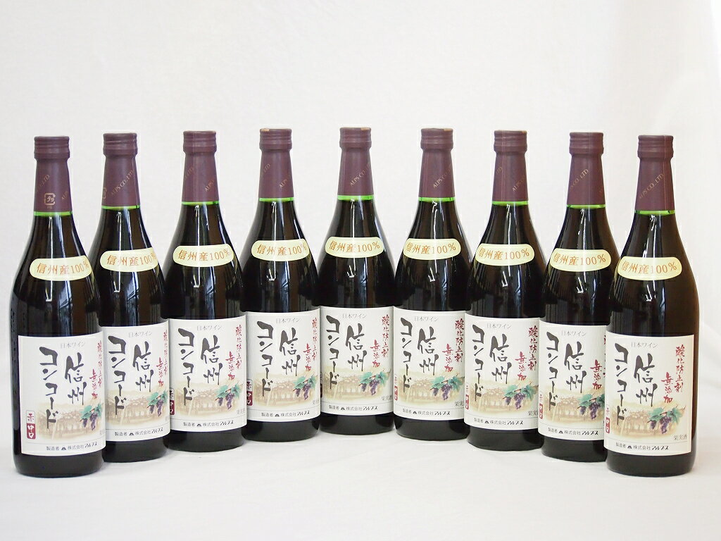 信州コンコード種 赤ワインセット 信州産100% 酸化防止剤無添加 中口(長野県)720ml×9信州コンコード種 赤ワインセット 信州産100% 酸化防止剤無添加 中口(長野県)720ml×9