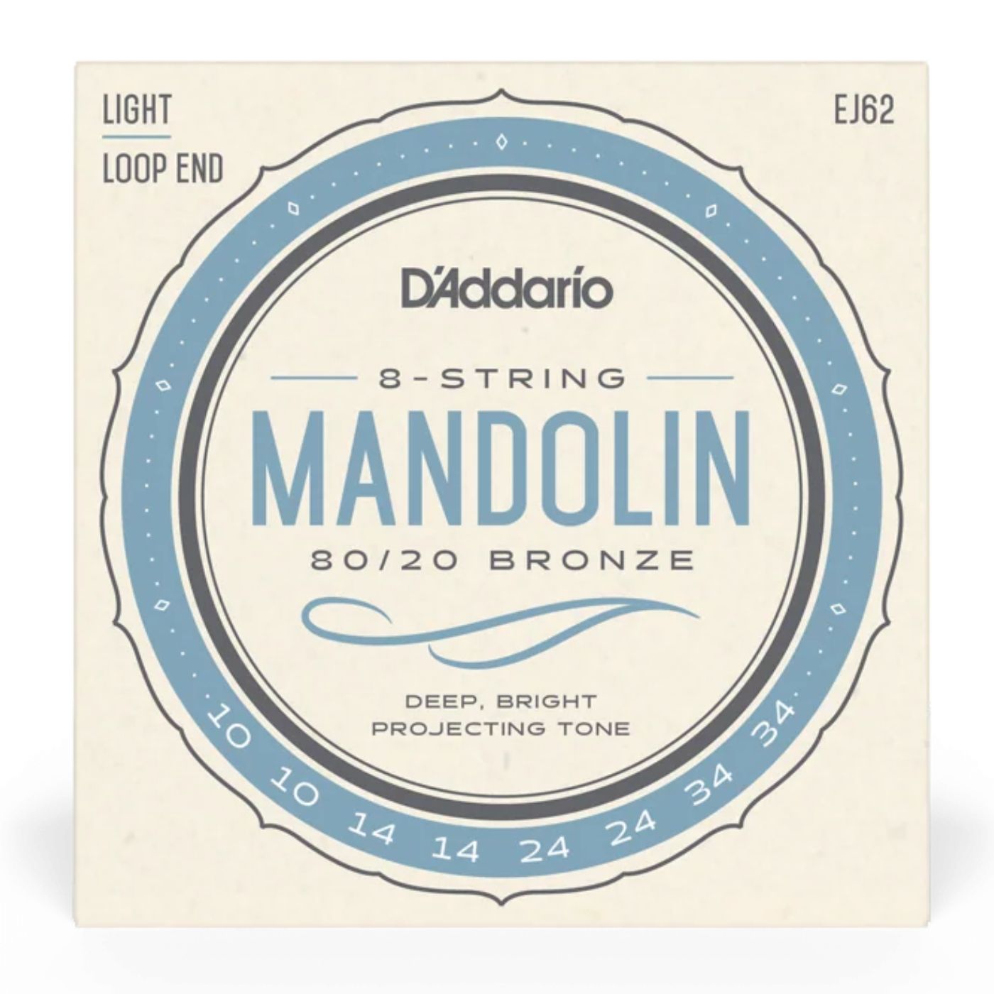 D'Addario マンドリン弦 80/20 BRONZE Light EJ62 Set Mandolin 80/20 Bronze Light 10-34ゲージ: .010/.010, .014/.014, .024/.024, .034...