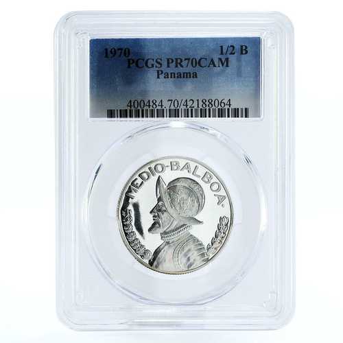 Panama 1/2 balboa Explorer Vasco Nunez de Balboa PR70 PCGS silver coin 1970　＊商品について＊　原産国：パナマ 鑑定機関：PCGS 額面：1/2バルボア 発行年：19...