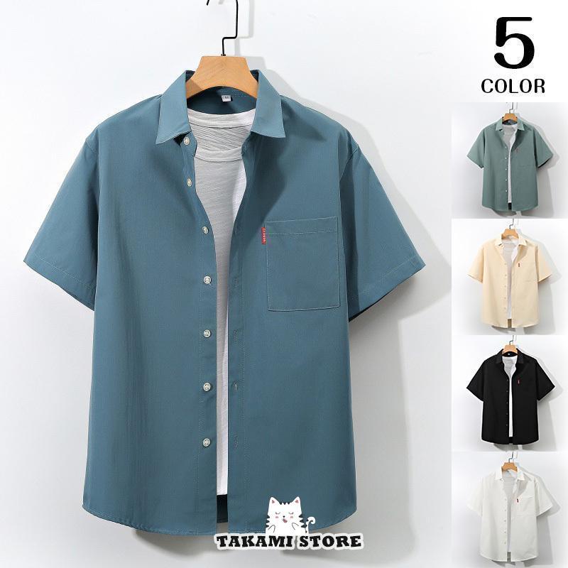 半袖 シャツ メンズ おしゃれ 五分袖シャツ 開襟シャツ 半袖シャツ 無地シャツ カジュアル ビジネス メンズファッション 五分丈シャツ ユニセックス ユニフォーム 20代 30代 40代 50代 レディース シャツブラウス 新生活 はおり...