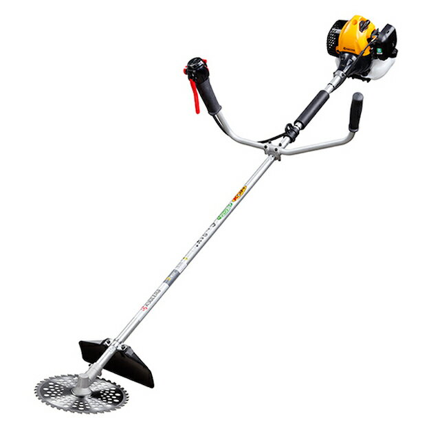 平面の多い草地に 最適な両手ハンドルタイプ（左右非対称） スロットルレバーを OFFにしても使用したい回転数はキープ 剛性が高く振動の少ないソリッドシャフト採用 レバーから手を離すと エンジンの回転数が下がる安全機構 始動が簡単、リコイルの...