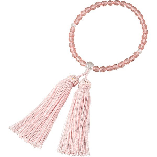 ★優しい色使いで高級感のある、 　女性用京念珠です。 ★京都珠数製造卸協同組合加盟店謹製。 セット内容／ ●念珠　内周約260mm （ガラス、プラスチック（PMMA樹脂）・レーヨン） ● 生産国／日本 ● JANコード／4972432221...