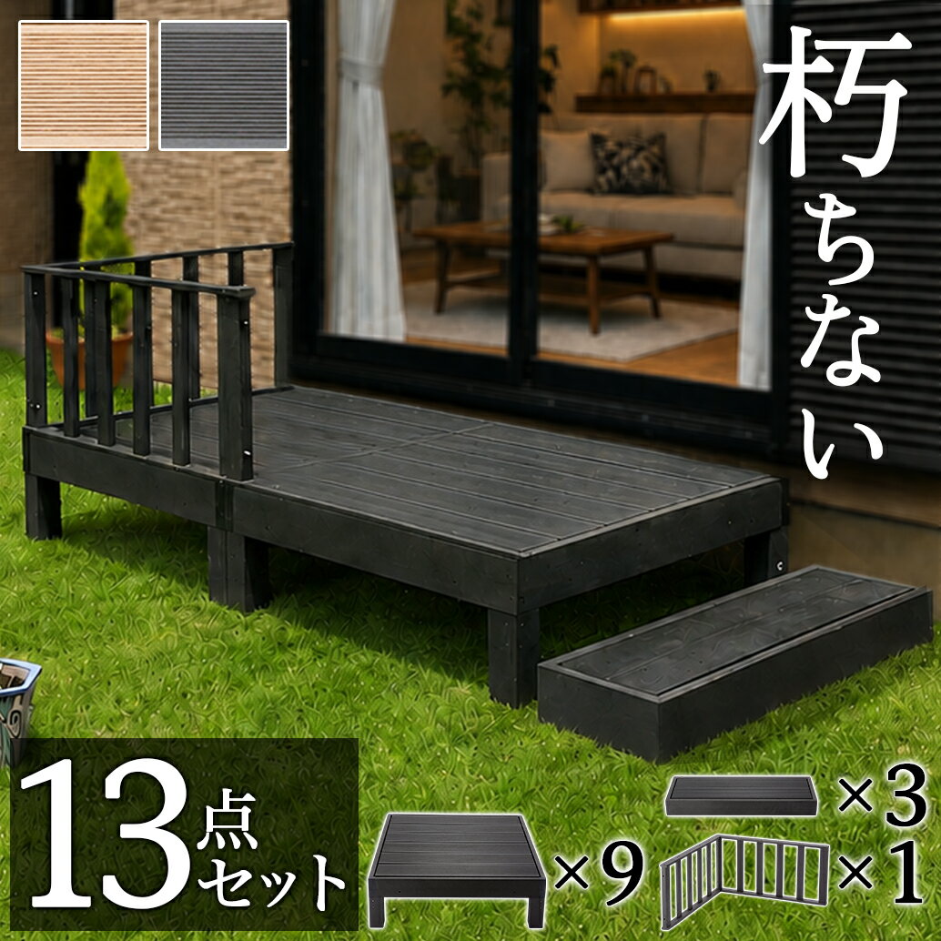 ■ウッドデッキ 人工木ウッドデッキ 14点セット 4.5帖 2.25坪 ブラウン テラス 人工木材 ウッドデッキ 腐りにくい 頑丈 丈夫 縁台 樹脂 デッキ■商品説明お庭へ出るのが楽しくなるウッドデッキ。特殊加工で製造した樹脂の人工木で、劣...