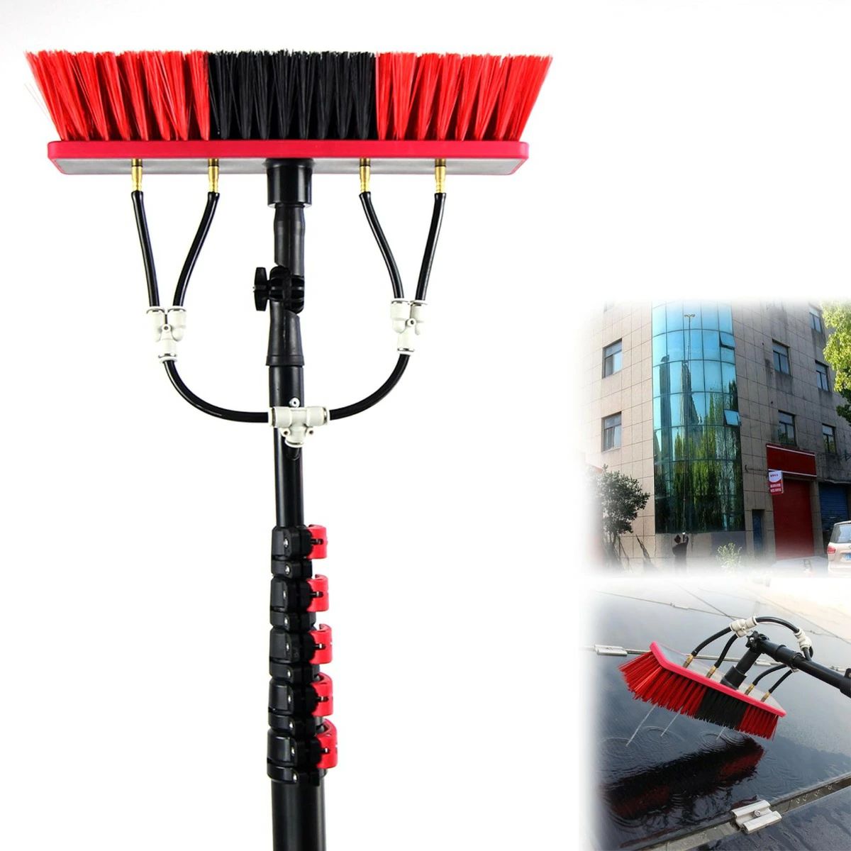 ? 【利点】通常の掃除ブラシよりも便利で、水をスプレーしながら埃や汚れを落とし、デッキ、屋根、高窓、屋外の壁、ソーラーパネル、パティオ、ガレージ、家のサイディング、側溝、車、RV、商業看板、建物、通常では到達できない高さの清掃。? 【角度調...