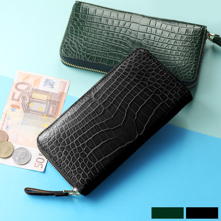 ●デザイン『皮革の宝石』と称されるクロコダイルを使用したラウンドファスナー長財布。クロコダイルを使用したファスナーチャームなど小さなこだわりを持ったサイフ。●素材高級皮革のクロコダイルレザーに艶感抑えたマット加工を施しました。使い込むほどよ...