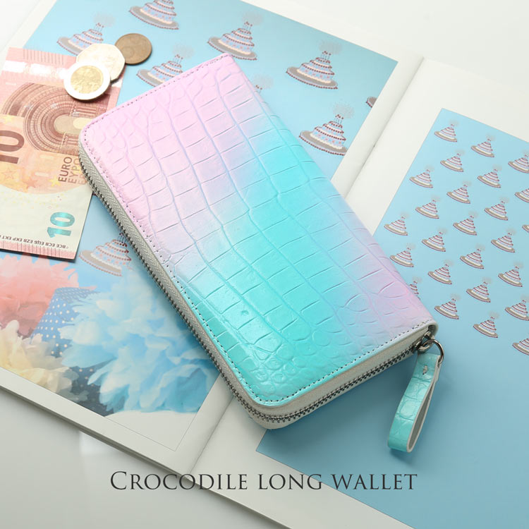 クロコダイル パステルカラー グラデーション デザイン ラウンドファスナー 長財布 クロコ マット 高級 鰐革 財布 プレゼント ギフト (06001906r)稀少性が極めて高い高級素材であることから、 『皮革の宝石』と称されるクロコダイル...