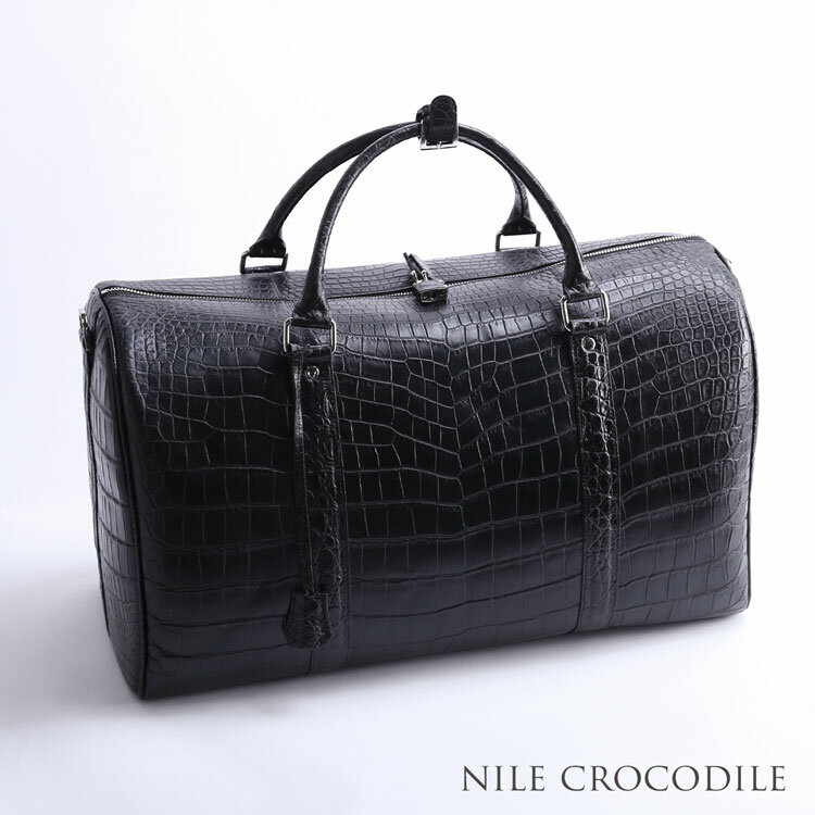 クロコダイル ボストンバッグ センター取り マット加工 2way バッグ 両開ファスナー式 南京錠 ショルダーベルト 付き 特大 30l ブラック ナイルクロコダイル 鰐革 保証書(06001922r) ●特長2WAY／A4ファイルが入る／...