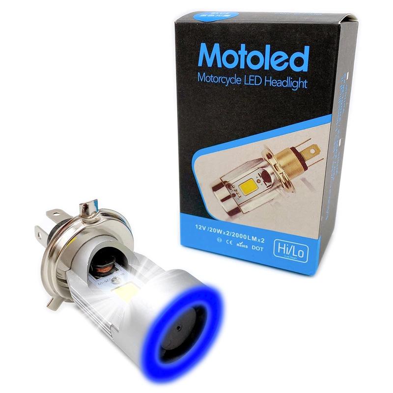 Meliore バイク用 LED ヘッドライト イカリング エンジェルアイ H4 高輝度 COB チップ バルブ 高速冷却ファン 搭載 アルミ構造 ブルー レッド ピンク高輝度COB LEDチップを搭載した高速冷却ファン内蔵のH4 バイク用...