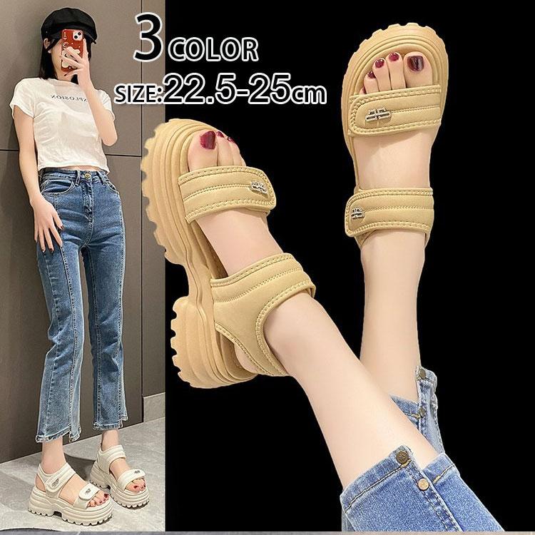 商品名 夏用厚底サンダルレディース 履くだけで脚長効果あり、スタイルアップが叶う！ デニムなどのカジュアル系はもちろん、 スカートやワンピースのフェミニンなスタイルに合わせればトレンドのスポーツミックススタイルに。 素材 ウレタンゴム+ポリ...