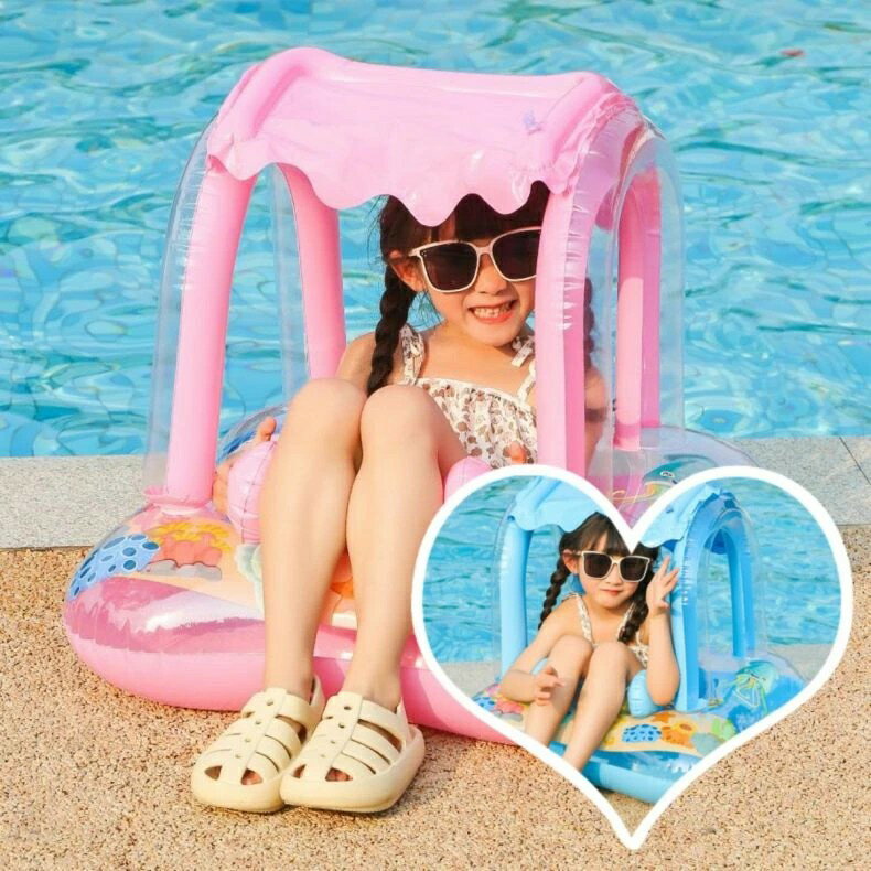 空気を入れるタイプとなり、持ち運びはコンパクトで、海外旅行にも最適です。1〜2歳ぐらいの赤ちゃんや子供、キッズに最適です。 足を穴にくぐらせてお尻をスッポリ包み込む設計です。 プールやお風呂で大活躍間違いなし。シェード付きとなりますので、強...