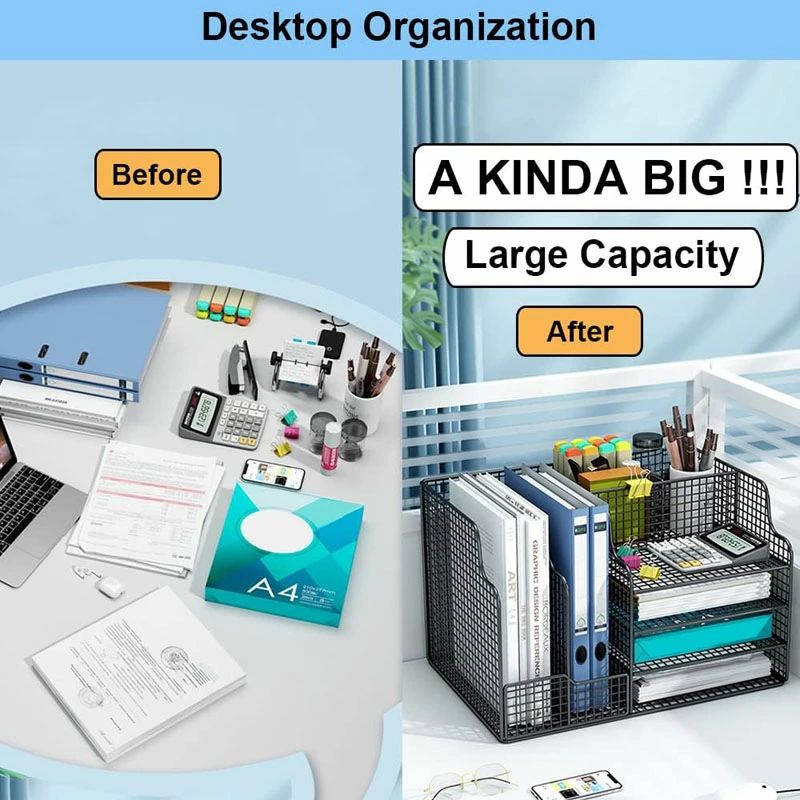 デスクオーガナイザー - 万能なデスクトップ整理で、すべての静止したオブジェクトをまとめるのに最適です。 ファイル、maganizes、本、ノートブック、電話、Kindle、ペン、蛍光ペン、付箋、はさみ、テープ、ペーパークリップ、その他のデ...