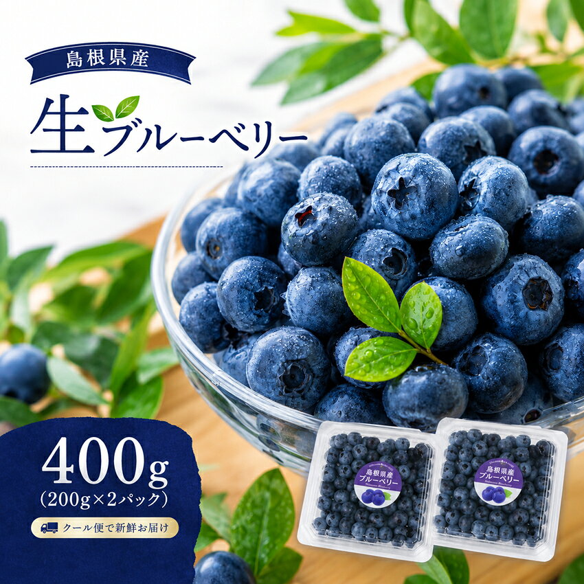 内容量：島根県産 生ブルーベリー 約400g(200g×2パック) 【配送について】 冷蔵便でお届けさせていただきます。 送料無料 (但し、北海道1000円 沖縄地区/送料1500円をいただいております。)おすすめフルーツ