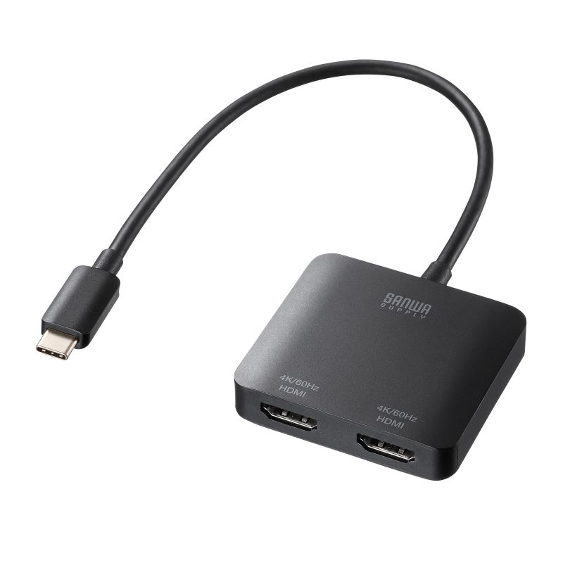 商品詳細USB-CからHDMI（2画面出力）に変換するアダプタ。USB-Cが1ポートで2画面のマルチディスプレイ環境を構築できる。4K/60Hz出力可能。映像出力に対応したUSB-Cポート搭載のWindowsパソコンなどに対応。特長●USB...