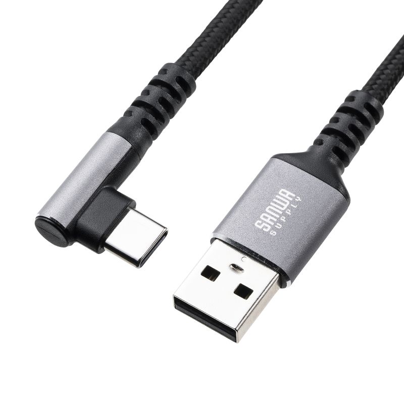 商品詳細片側L字コネクタを採用したUSB A to USB Type-Cケーブル。最大15W（5V/3A）で接続機器への充電が可能。メッシュケーブルを採用し高耐久で断線に強い。2m。ブラック。特長●USBポート（USB2.0 Aコネクタメス...