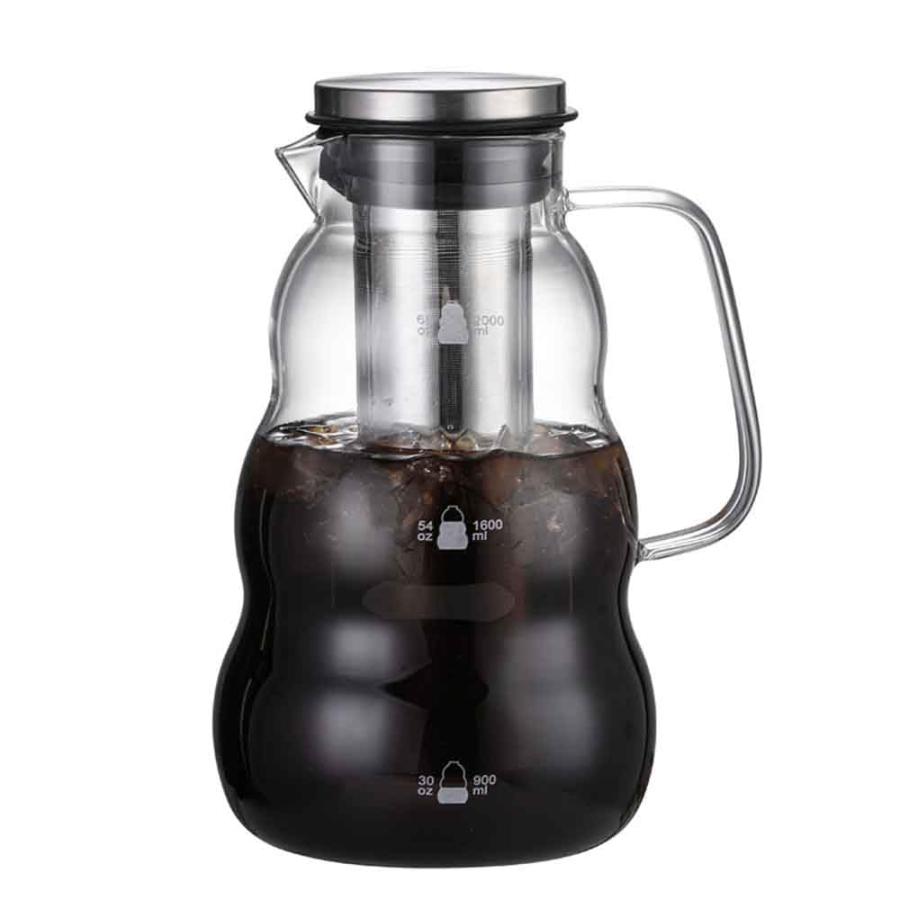1、【商品詳細】容量：2000ml、素材：ステンレス/耐熱ガラス/シリコン2、【ステンレス鋼のスティールフィルター】食品グレードの304ステンレス鋼のフィルターを備えた水出しコーヒーメーカーを設計し、コーヒーの粉や残留物をしっかりと抽出しま...