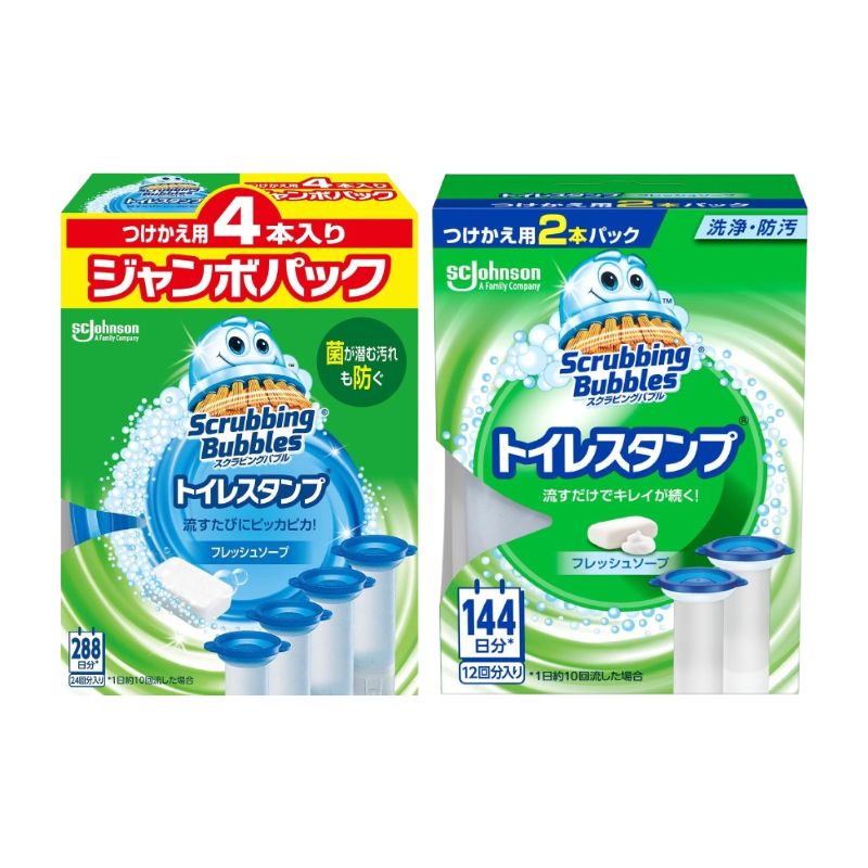 商品説明 名称 トイレ用洗剤セット 商品説明 スクラビングバブル トイレスタンプ フレッシュソープのつけかえ用4本入りジャンボパックと、つけかえ用2本パックのセットです。便器にスタンプするだけで、流すたびに便器を洗浄し、トイレを清潔に保ちま...
