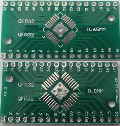 2.54mm変換基板 写真では裏面、表面の両方撮影 1枚の価格 pcb- 100　　TQFP32〜100 0.5mm、TQFP32〜100　0.8 101　　QFN32　0.5mm、QFN40　0.5 102　　...