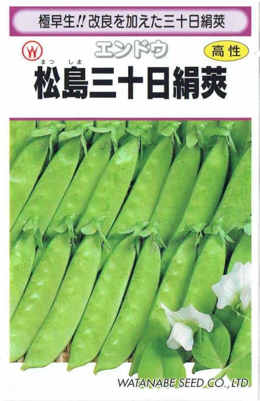 商品情報品種の特性・草勢は旺盛で、分枝・着花数も多く、多収が期待できる白花の極早生種です。・双莢性が強く、莢は曲がりの少ない中莢で、長さ8cm、幅1.5cm位となります。・耐寒性に優れ、秋まき栽培での越冬率も極めて高いです。・高温時の着花莢...