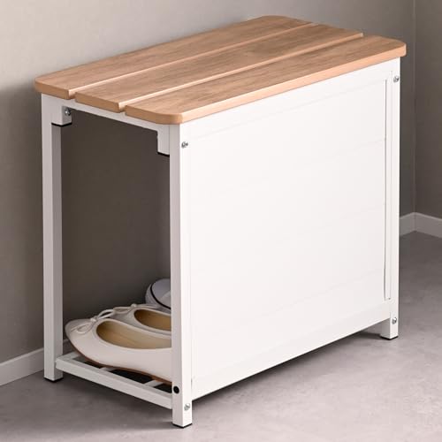 玄関ベンチ(パネル付)ホワイト/幅50×奥行26×高さ45cm/KGBH-5045(WH)・Color:ホワイトStyle:玄関ベンチ(パネル付)・パッケージ個数:1・【パネル付き玄関ベンチ】靴の着脱に便利なラック付き玄関ベンチです。ちょっ...