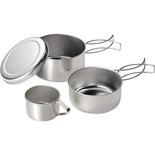 シルバー/4点セット/MH-1541・PatternName:4点セット・パッケージ個数:1・【セット内容】クッカー大(約700ml)…1、クッカー小(約500ml)…1、蓋(クッカー大用)…1、ミニマグカップ(約170ml)・アウトドアで...