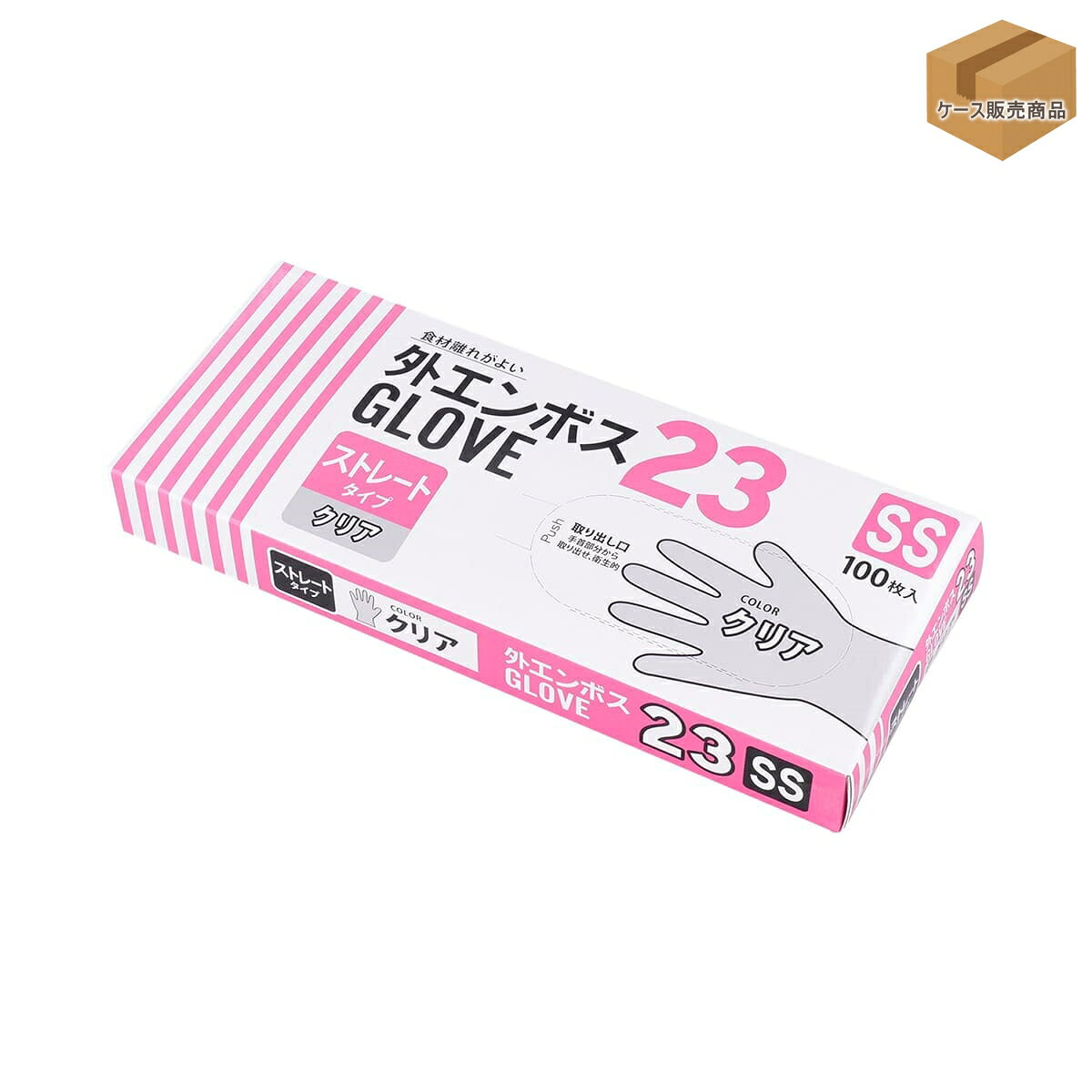 薄手で経済的な外エンボス手袋。食品衛生法規格適合。（厚生省告示第370号） 入数 5000枚（100枚×50箱） サイズ SS全長：約280mm手の平の幅：約124mm中指の長さ：約69mm 材質 LDポリエチレン 色 透明（クリア) ■ ...