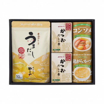 料理の味の決め手、だしにこだわった詰合せ。様々な料理で使用される「だし」、料理によって、その日の気分によって、使い分けできます。【食品名称】やまやうまだし:和風だし、かつおだしの素:風味調味料(かつお)、コンソメ:乾燥スープ、鶏がらスープ:...
