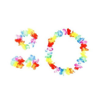 ハワイアンダンス、フラダンス衣装に欠かせない花飾り3点セット(首飾り、花冠、腕飾り)です。これを付ければハワイアン気分間違いありません。イベント、お祝い事、舞台、撮影小物、お遊戯会、運動会でも活躍しそうです。※モニター発色の具合により色合い...