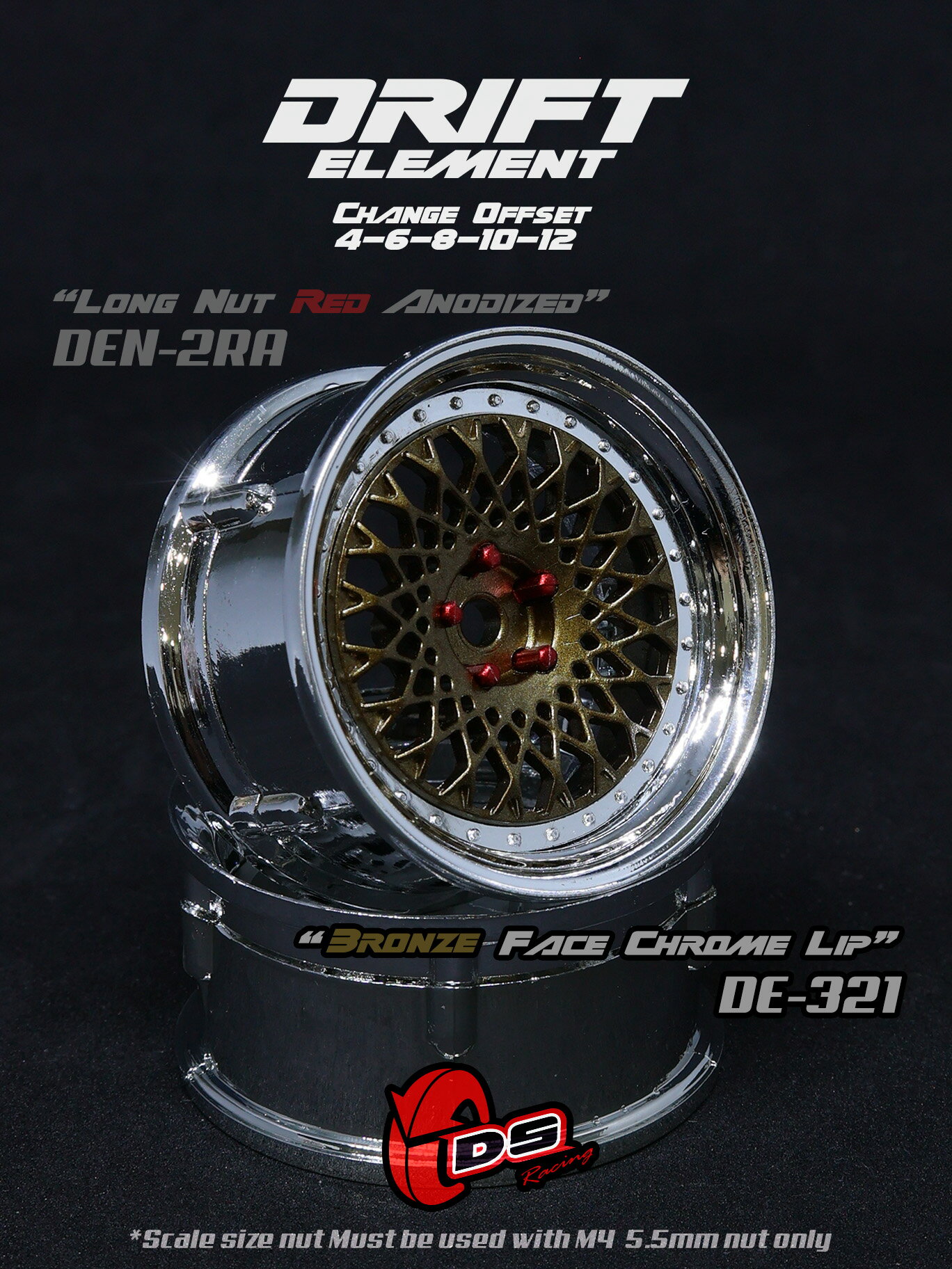 商品詳細商品名 DS RACING Drift Element Wheel Series Bronze Mesh Chrome Lip Chrome Rivets 説明 ドリフトエレメントシリーズのホイールは 4つのパーツで構成され、組立の...