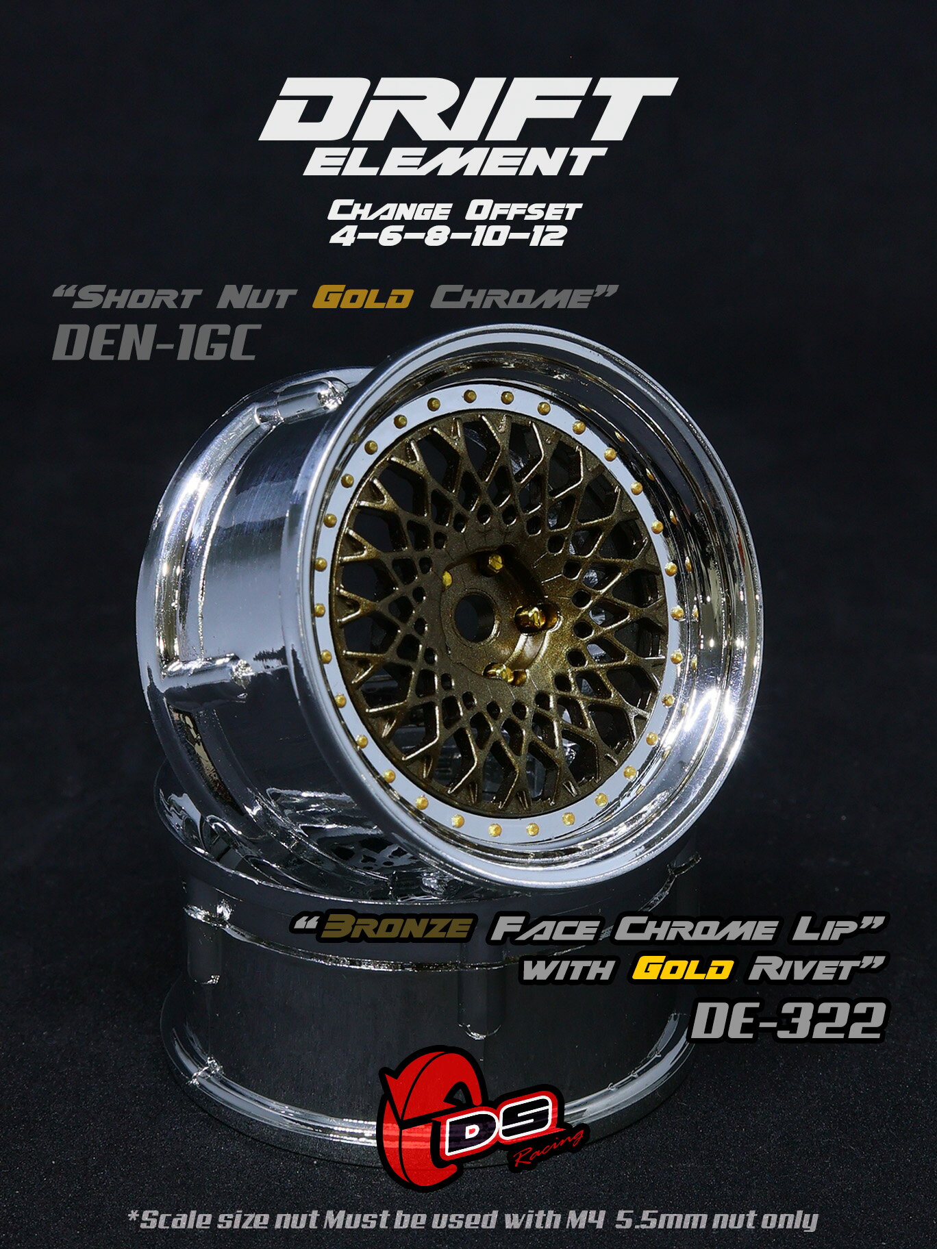 商品詳細商品名 DS RACING Drift Element Wheel Series Bronze Mesh Chrome Lip Gold Rivets 説明 ドリフトエレメントシリーズのホイールは 4つのパーツで構成され、組立のバリ...
