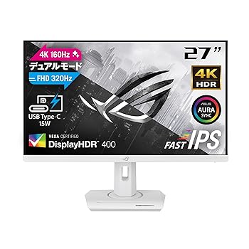 【中古】ASUS 4K ゲーミングモニター ROG Strix XG27UCG-W デュアルモード 白 27インチ/4K (3840x2160)/デュアルモード(4K 160Hz フルHD 320Hz)/1ms (GTG)/Fast IPS...
