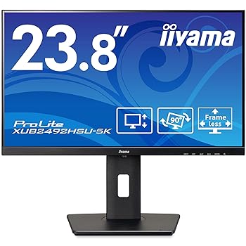【中古】マウスコンピューター iiyama モニター ディスプレイ 23.8インチ フルHD IPS方式 高さ調整 角度調整 縦回転 HDMI DisplayPort D-Sub USB2.0×2 全ケーブル付 3年保証 国内サポート XU...